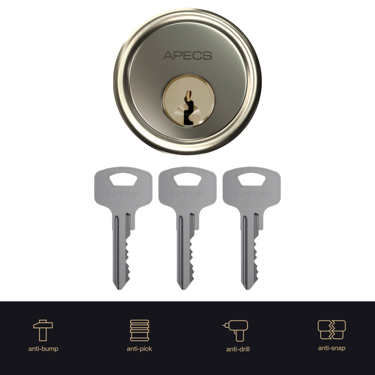 APECs XS Standard Rim Cylinder 3 keys Replacement Door Lock Nightlatch — UPVCSTORE