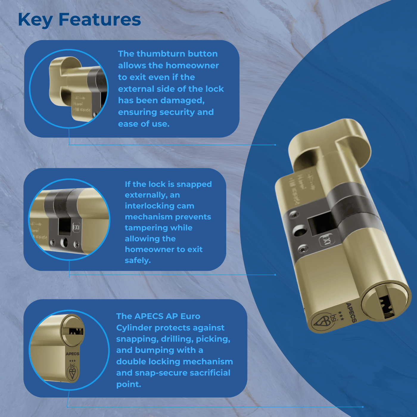 APECS AP 3* Star Euro Cylinder Thumb Turn Door Lock uPVC Aluminium Tim — UPVCSTORE