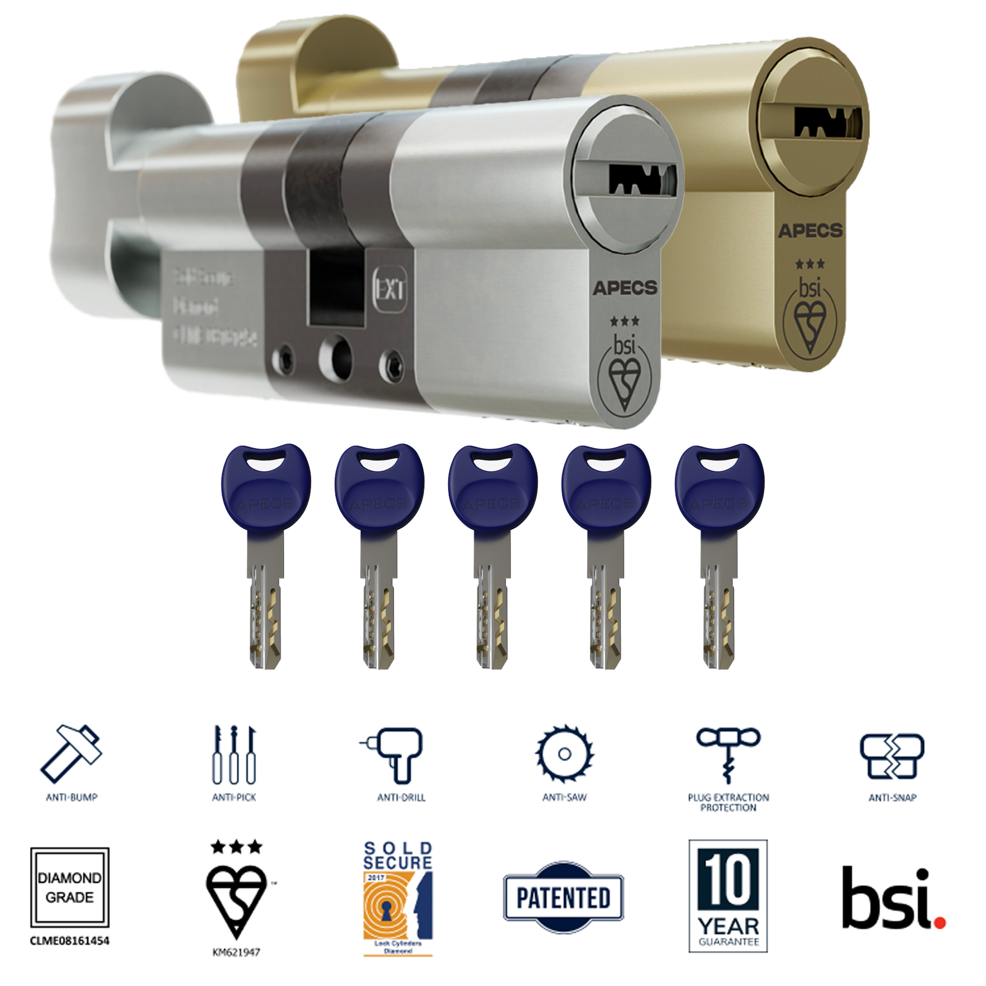 APECS AP 3* Star Euro Cylinder Thumb Turn Door Lock uPVC Aluminium Tim ...