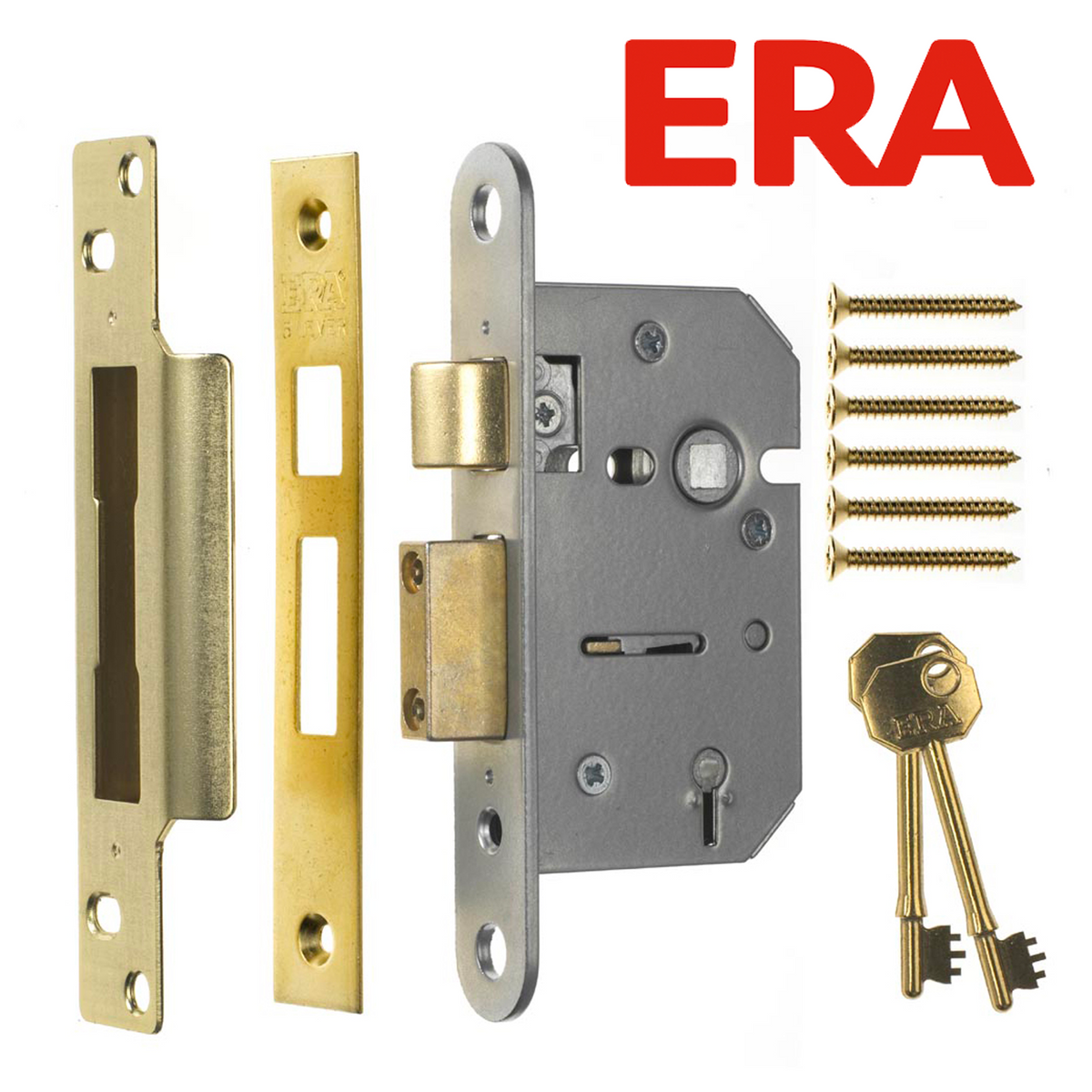 ERA BRITISH STANDARD 5 LEVER DOOR LOCK SASH LOCK 2.5" / 3" Brass Chrom ...